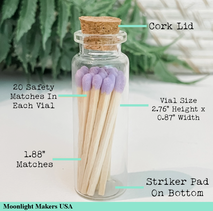 Fancy Safety Matches in Glass Vial - 8 COLORS - 20 Matches (MV20 ...